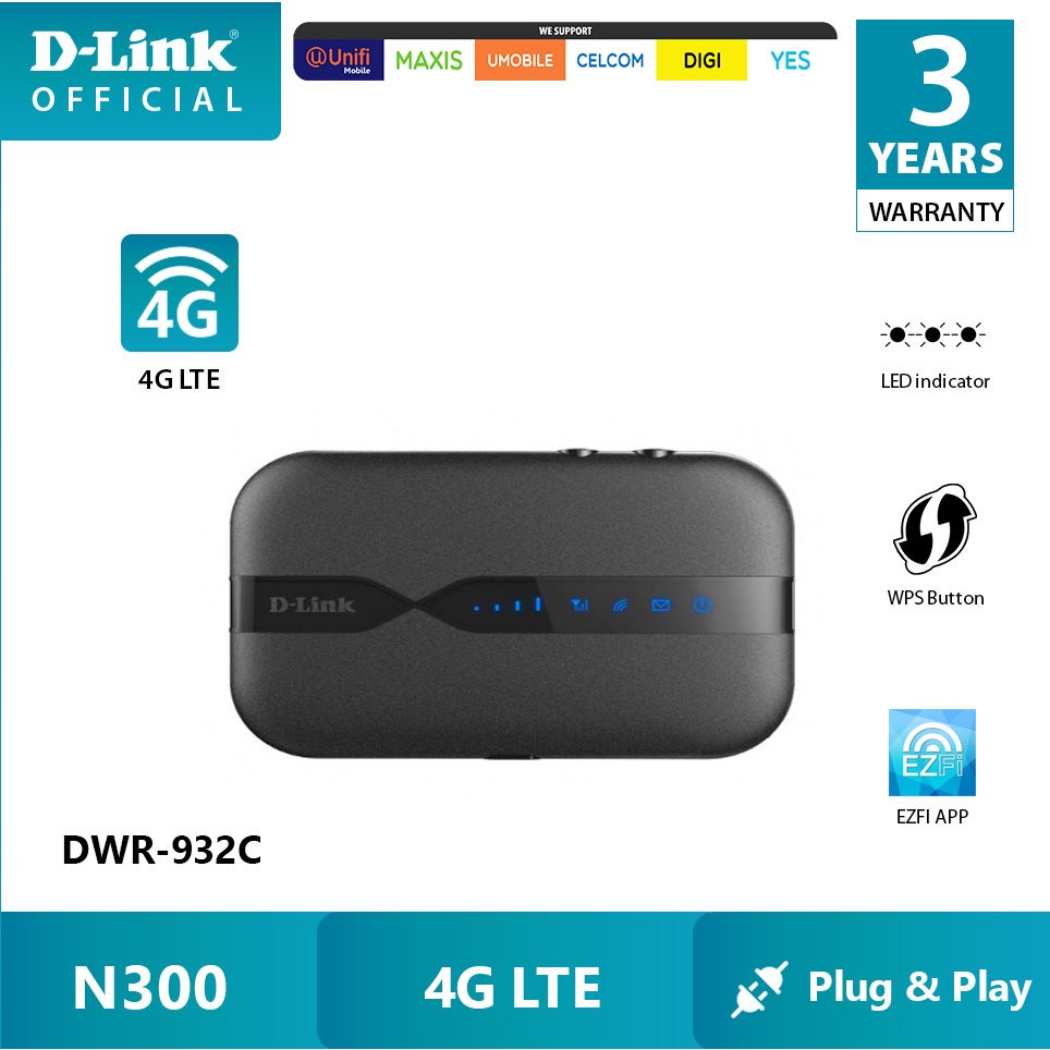 D-Link N300 4G LTE MiFi Pocket Portable WiFi Mobile modem router DWR-932C | Shopee Malaysia