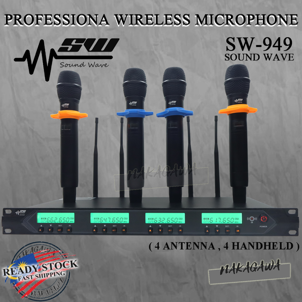 SOUNDWAVE SW-949 DIGITAL UHF 4CH PLL PROFESSIONAL UHF HANDHELD WIRELESS ...