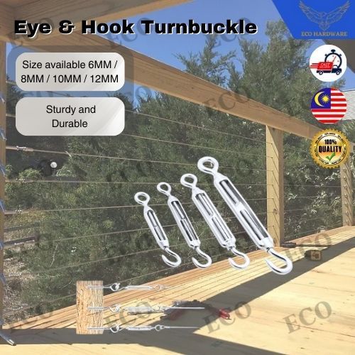 6mm - 12mm Galvanized Hook Eye Turnbuckle Wire Rope Tension Penengang ...