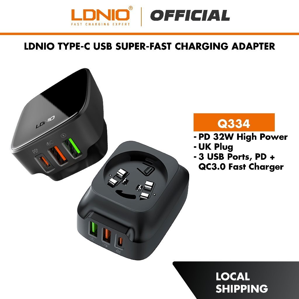 Ldnio Q334 Type C USB Super-Fast Charging Adapter PD QC3.0 Black ...