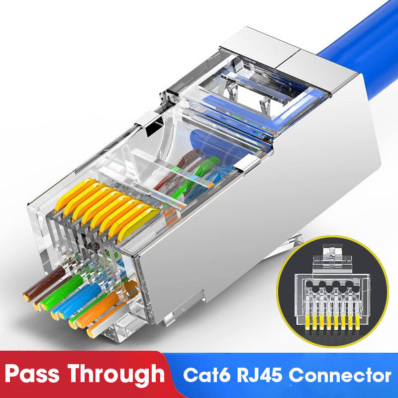 Pass Through RJ45 Connector, Cat5 Cat6 Cat6A Gold Plated Shielded EZ ...