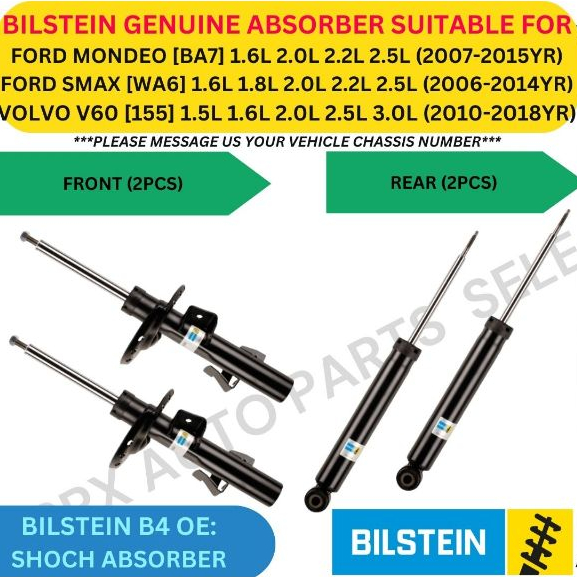 BILSTEIN GENUINE ABSORBER (FRONT, REAR) FOR FORD MONDEO [BA7] '07-15YR / SMAX [WA6] '06-14YR ...