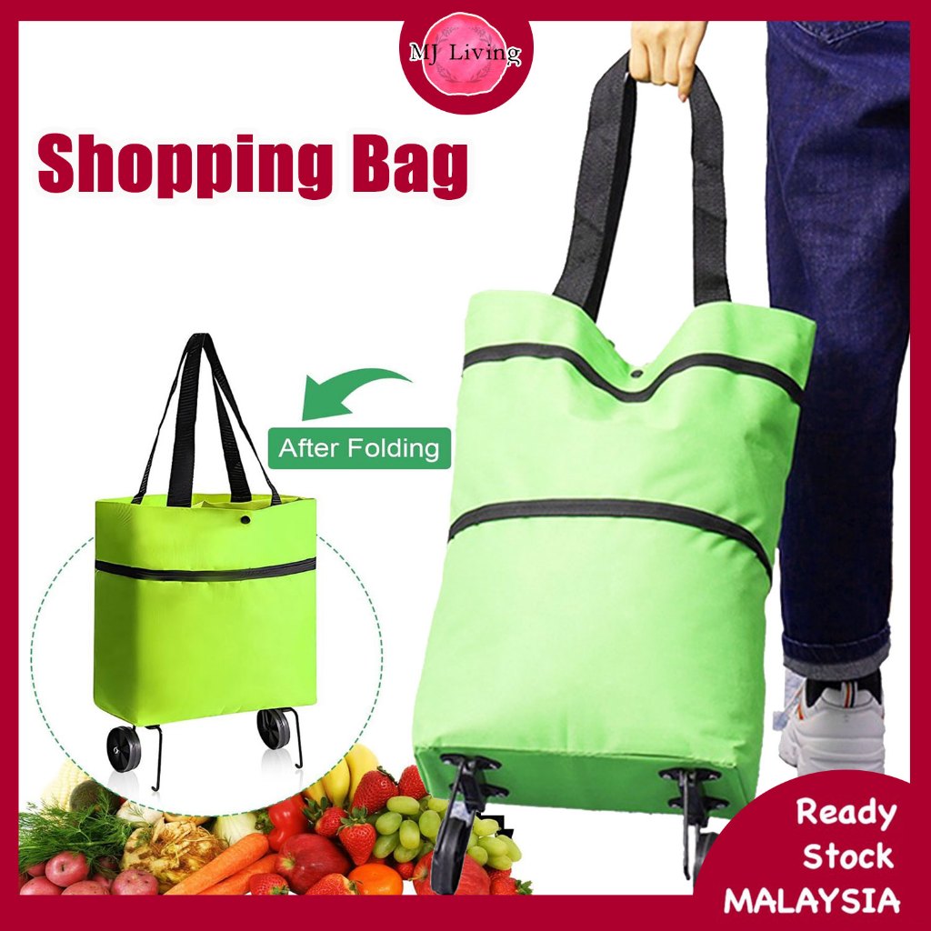 2 IN 1 Foldable Trolley Grocery Bag Shopping Nylon Recycle Bag Big ...