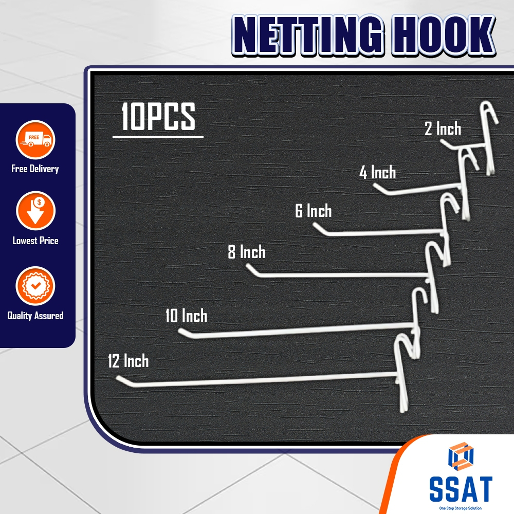 NETTING HOOK 2/4/6/8/10/12INCH WHITE X 10PCS | Shopee Malaysia