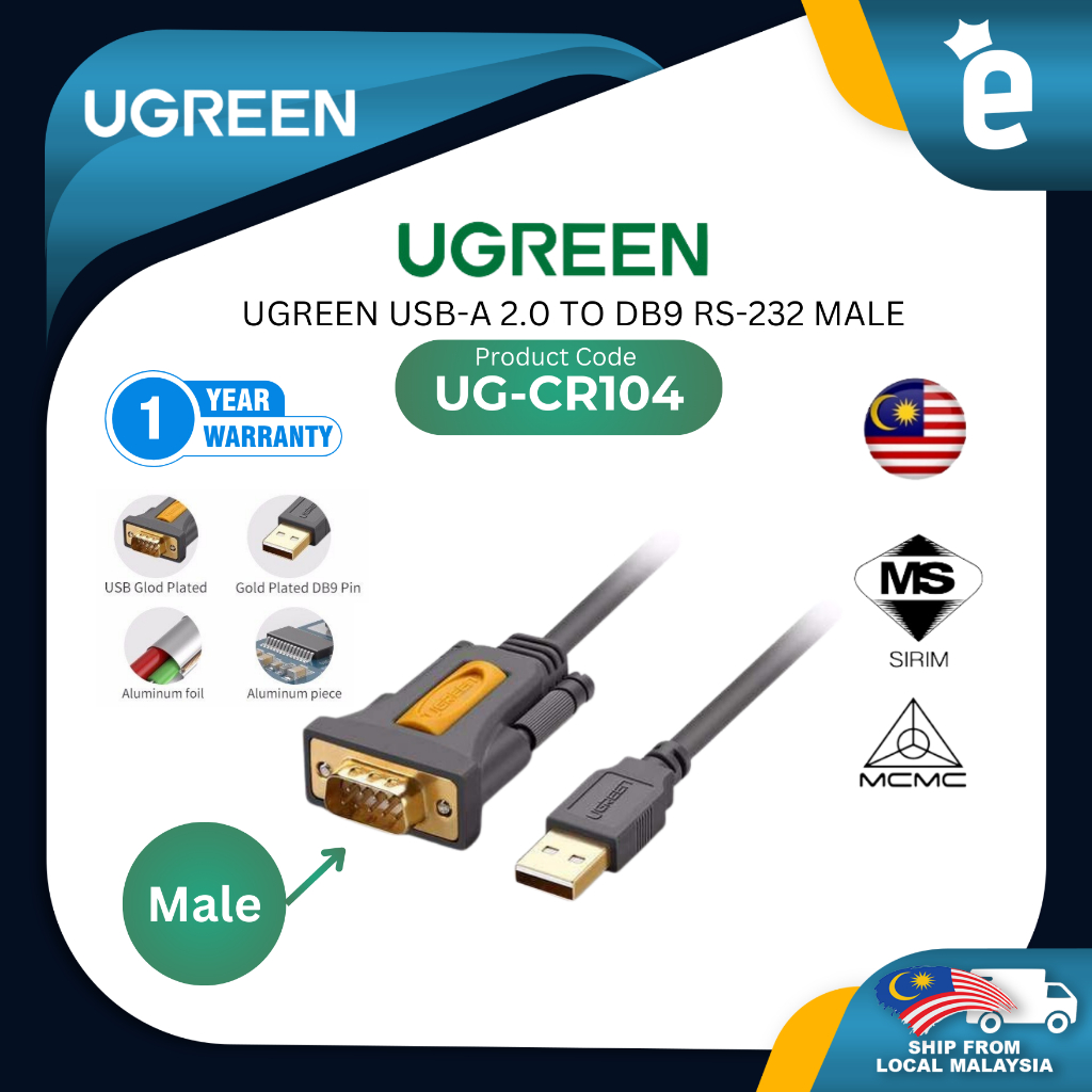 UGREEN USB TO DB9 RS-232 FEMALE / USB TO DB9 RS-232 MALE ADAPTER CABLE CONVERTER - 1.5M / 1M ...