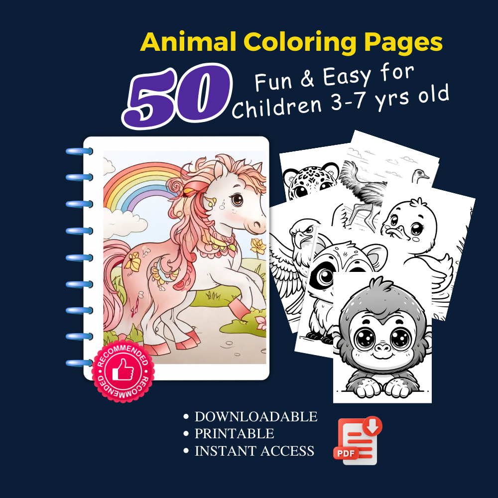[PDF] 50 Pages Kids Animal Coloring Pages PDF: Simple Lines, Playful ...