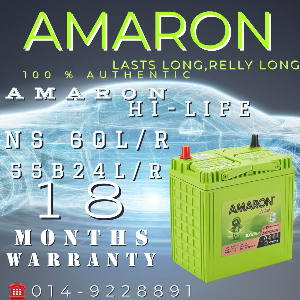 AMARON HI-LIFE 55B24L/R | NS60 | NS60L/R CAR BATTERY BATERI KERATA PROTON SAGA WAJA WIRA HONDA ...
