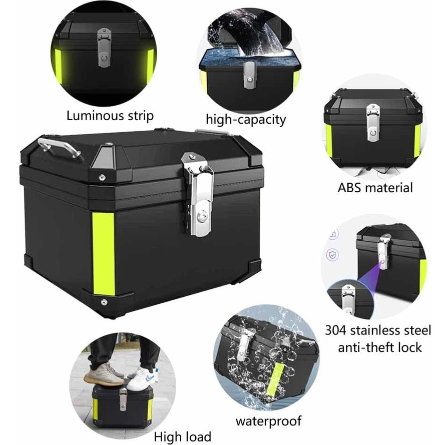 Motorcycle Top Box 45L ABS Waterproof Top Box with Safety Lock for ...
