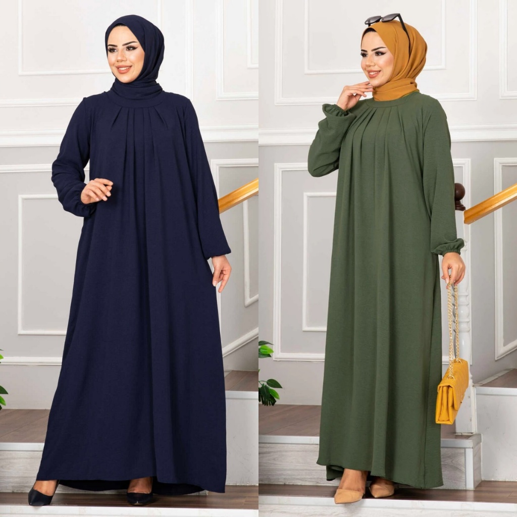 Baju Raya 2024 viral Muslimah Abaya Outfit Dress Solid Round Neck Long ...