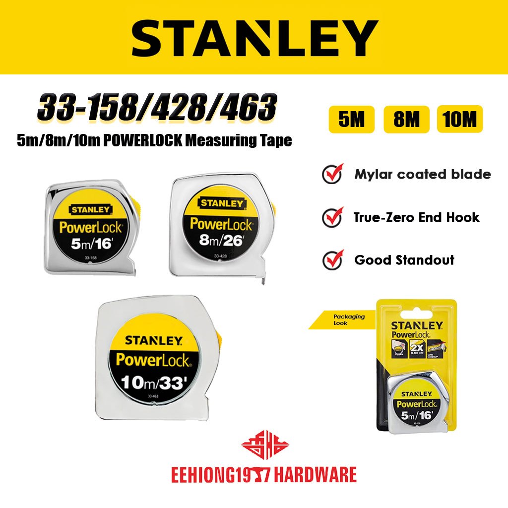 STANLEY 33-158 33-428 33-463 5M 8M 10M POWERLOCK Classic Heavy Duty ...