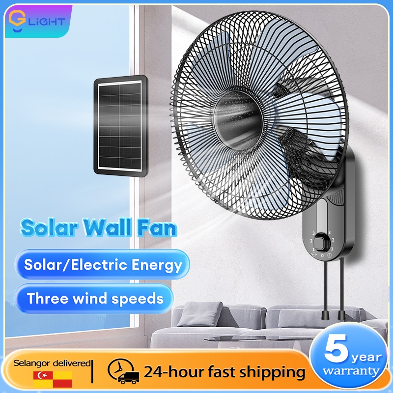 Solar Wall Fan 16 Inch 5 Blades 3 Speed Strong Wind Solar fan ...