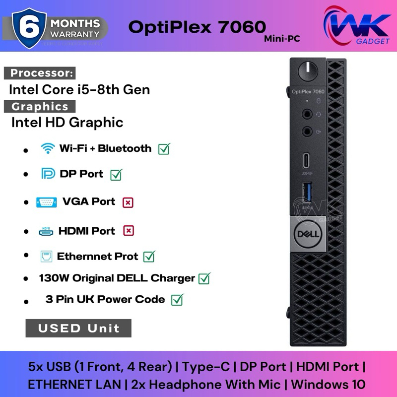 [Super Deal] DELL OPTIPLEX 7060 MICRO | i5-8500T @2.10GHz | 8GB RAM ...