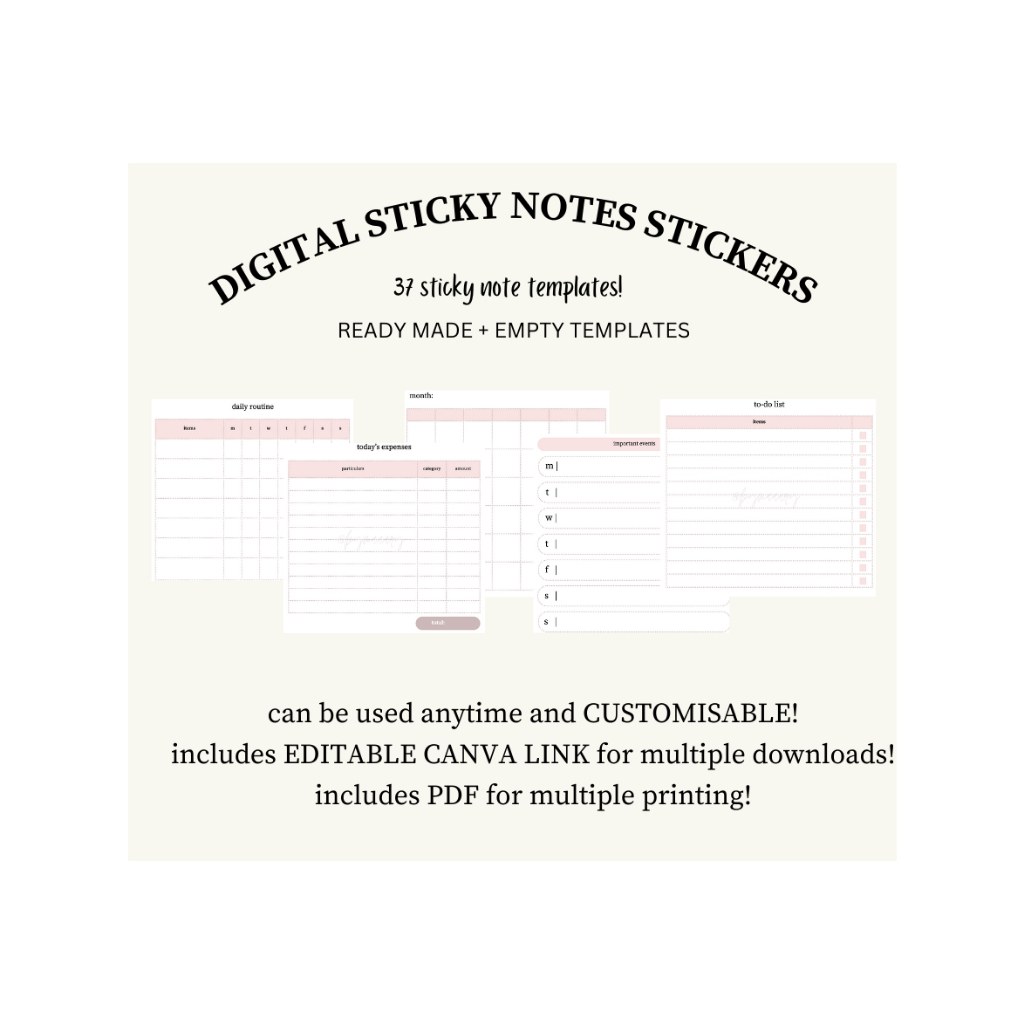 Editable Digital and Printable Daily Sticky Notes Templates (Canva ...