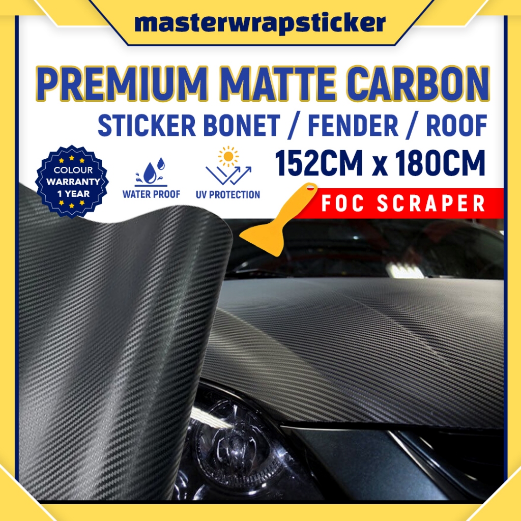 PREMIUM MATTE CARBON FIBER STICKER(152CM-180CM)stiker kereta bonet ...