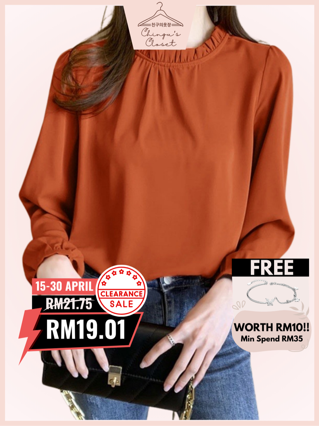 [KOREAN] [CC] Women Round Neck Plain Blouse Women Blouse Korean Style ...