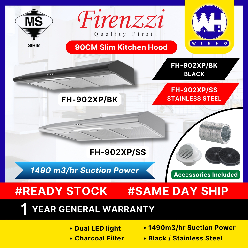 【BEST VALUE】 Firenzzi Slim Kitchen Hood FH-902XP/SS or FH-902XP/BK ...
