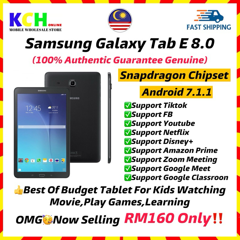 Samsung Galaxy Tab E 8.0 SM-T377V Android 7.1.1 Rugged Android Tablet ...