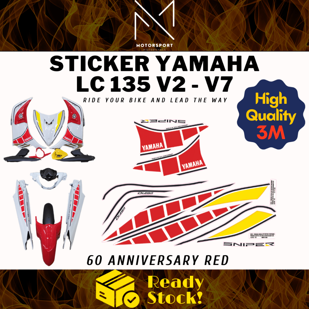 YAMAHA LC135 V2 -V7 Coverset 60 Anniversary Red Kaverset Stripe Sticker ...