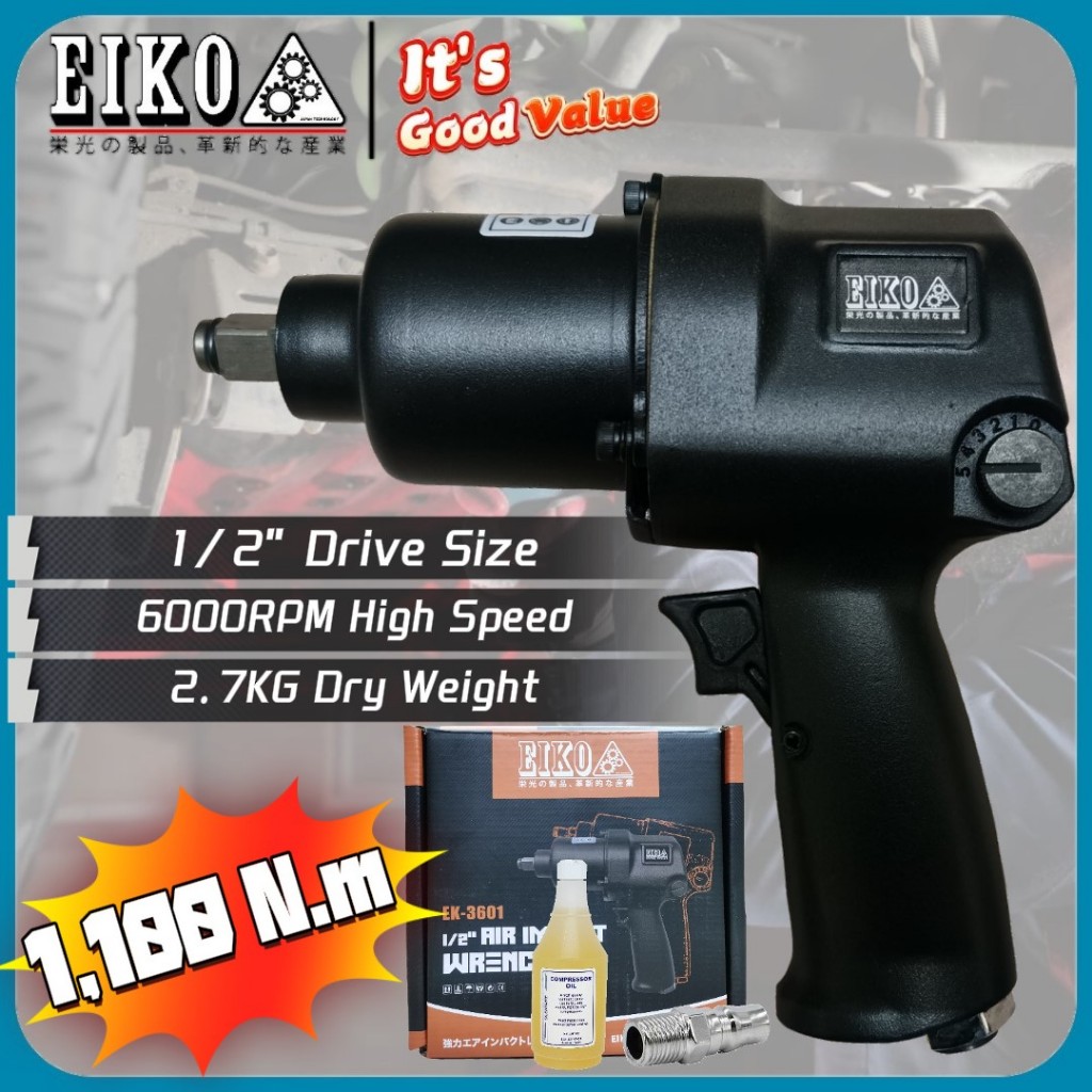 EIKO EK-3601 1000Nm 7500RPM 1/2" Twins Hammer Powerful Air Impact ...