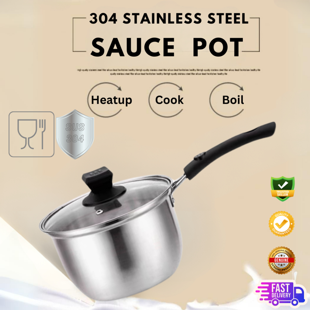304 Stainless Steel Extra Deep Sauce Pot/MILK/MEE POT/COOKWARE/PERIUK TANGKI MASAK MEE/16CM/18CM ...
