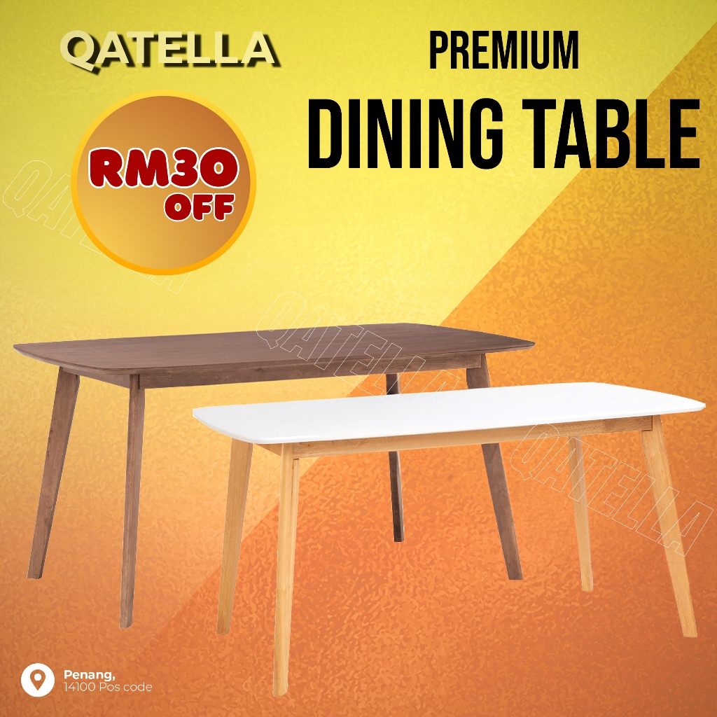 Qatella PREMIUM Aimon Dining Table/1.2m and 1.5m solid rubberwood ...