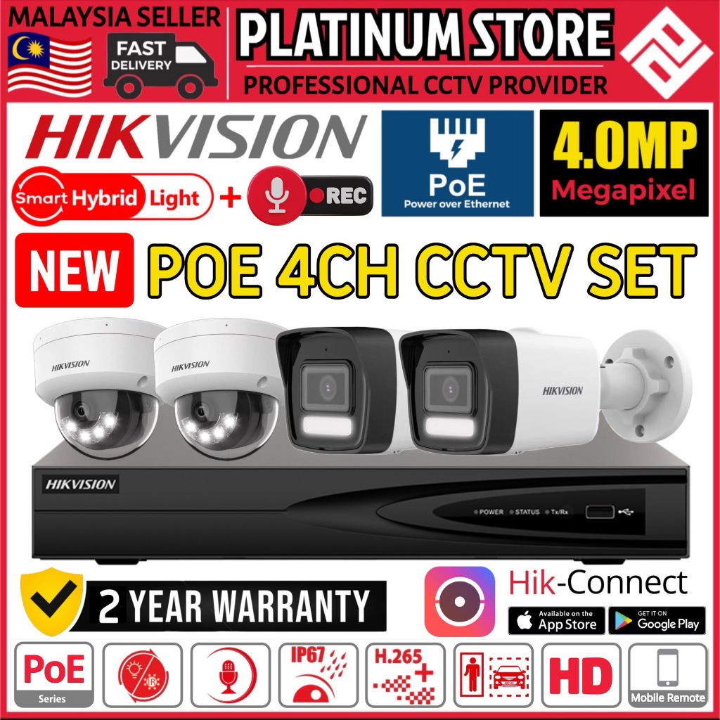HIK HIKVISION 4CH 4.0MP DS-7604NI-Q1/4P NVR + 4 PoE CAMERA CCTV IP ...