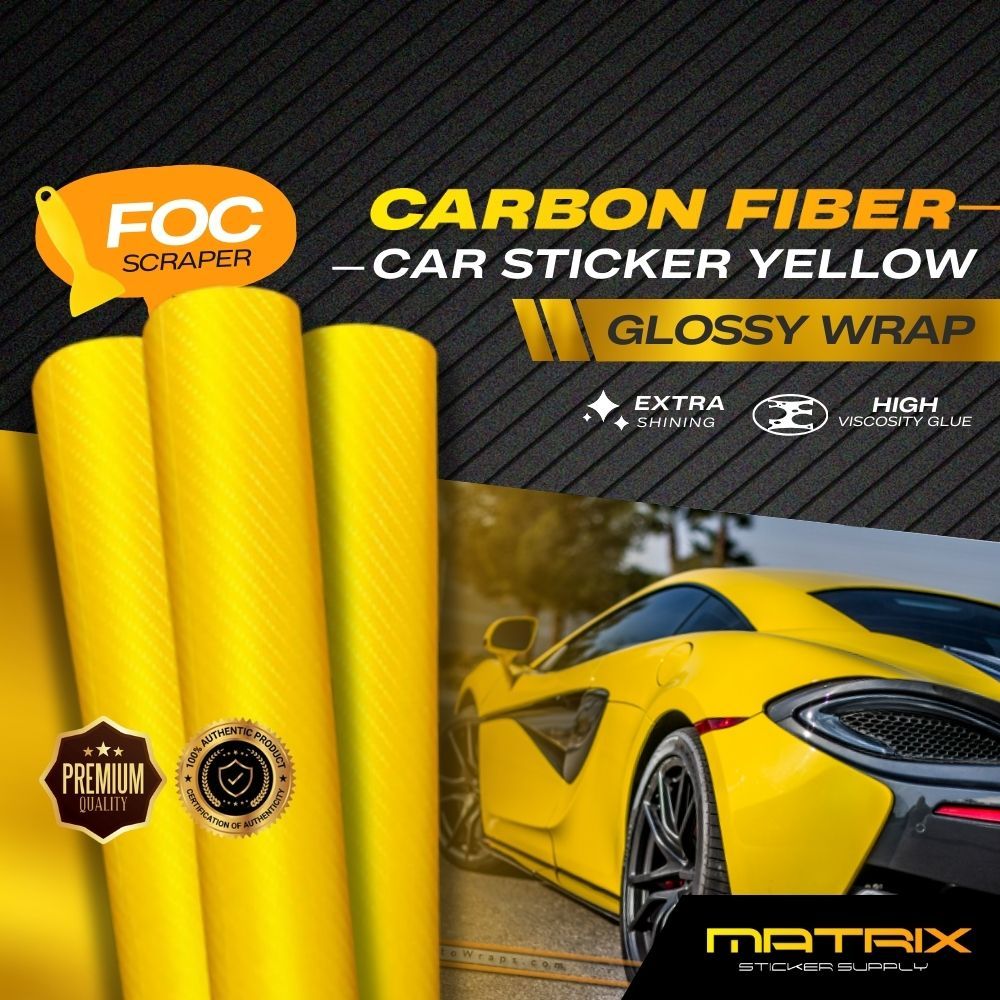 CARBON FIBER STICKER YELLOW GLOSS(152CM-90CM)kereta/motor stiker karbon ...
