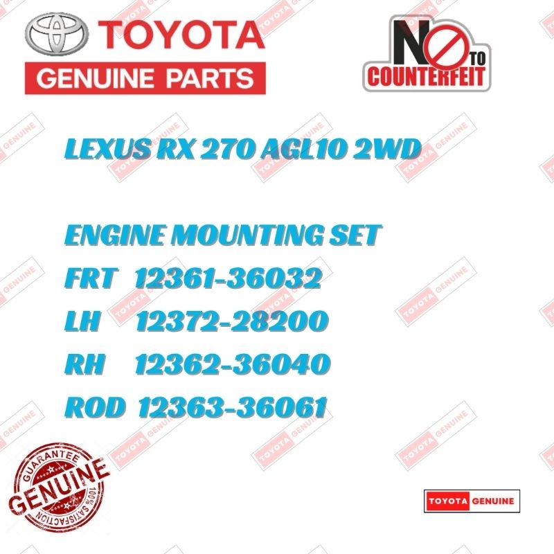 Toyota Original Engine Mounting Set For AGL10 LEXUS RX270 2WD | Shopee ...