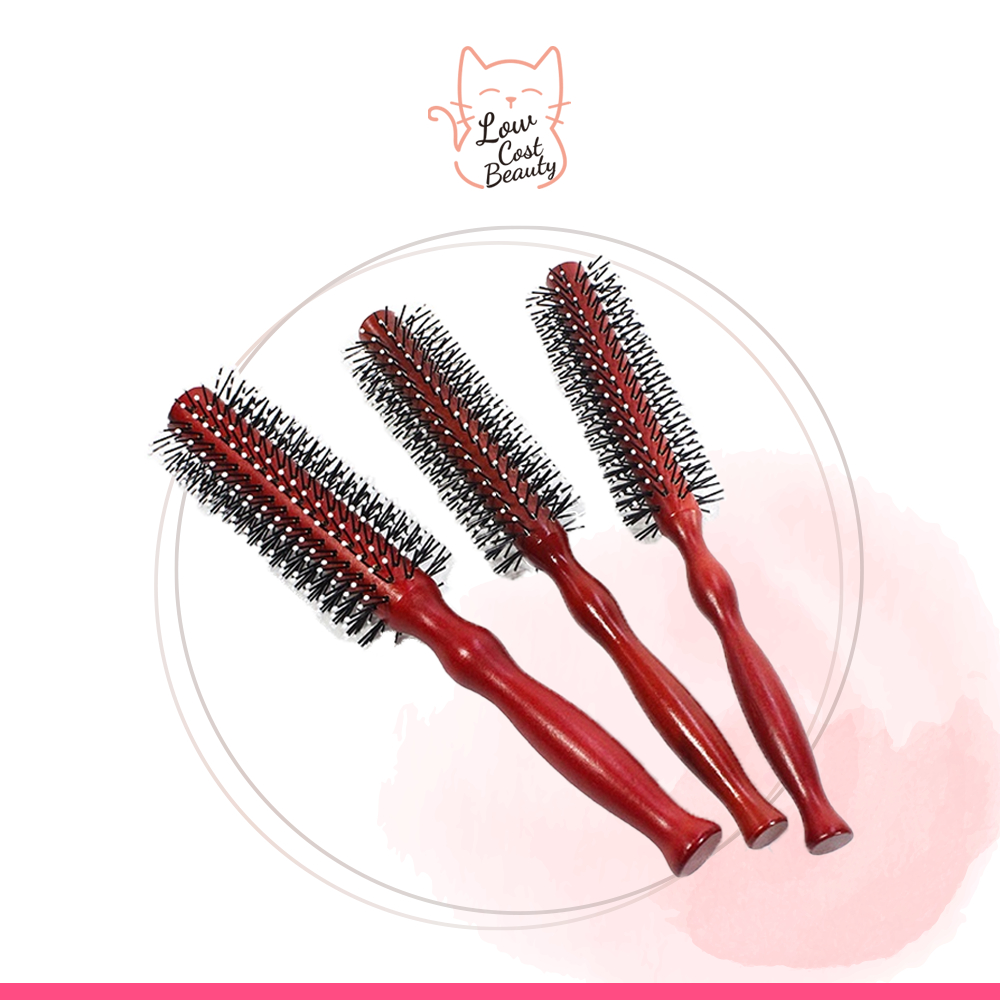 Wooden Hair Rolling Brush Round Comb Brush Anti-Static Ribs Hairbrush ...
