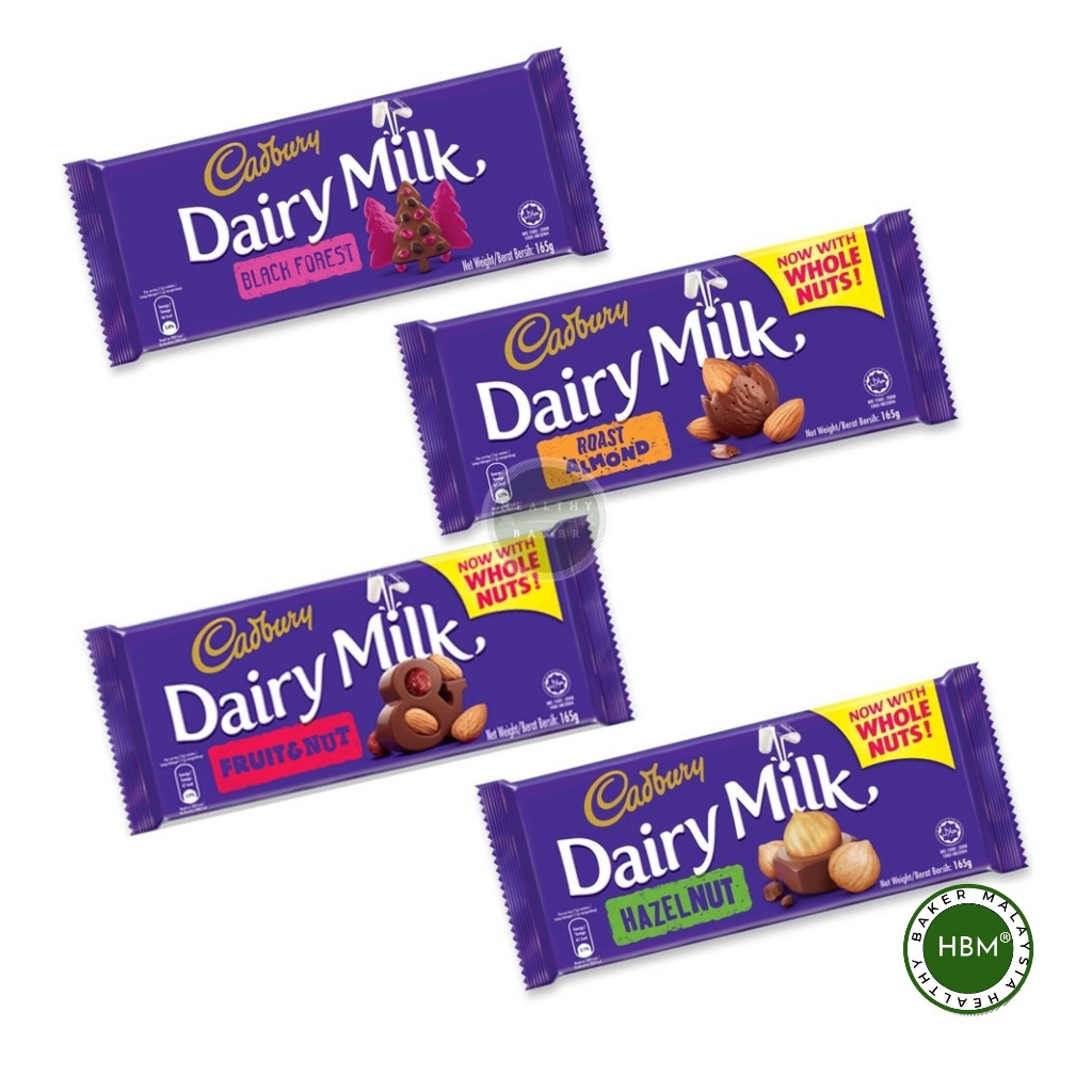 Cadbury Dairy Milk (160g - 165g) Plain / Fruit & Nut / Hazelnut / Black ...