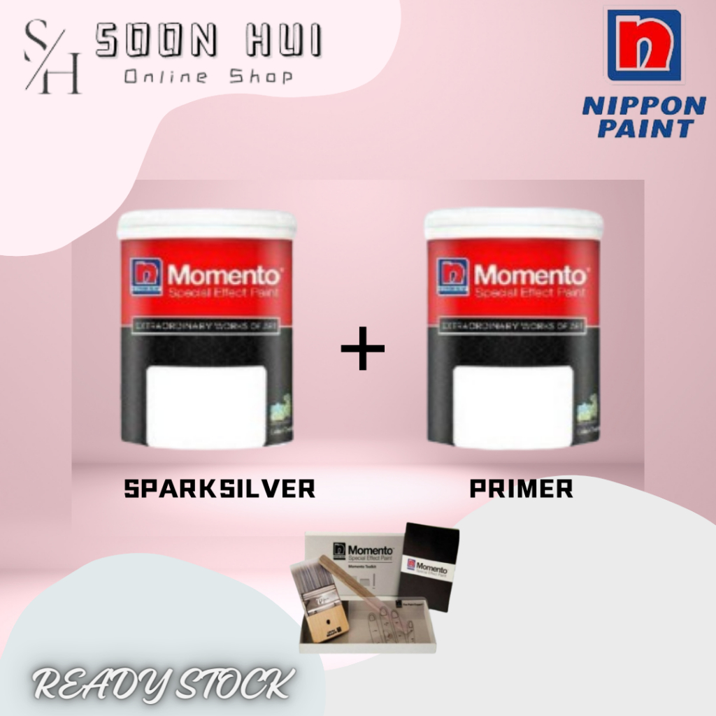 NIPPON PAINT Momento Paint 1L Set (Top Coat Textured Sparkle Silver 1L ...