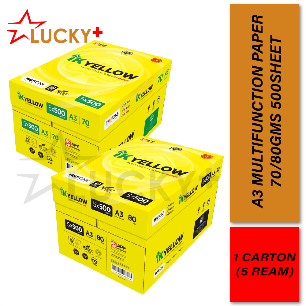 IK Yellow A3 Copier Paper 70/80gsm 500s(1 Carton Box 5 Ream)(500 sheets ...