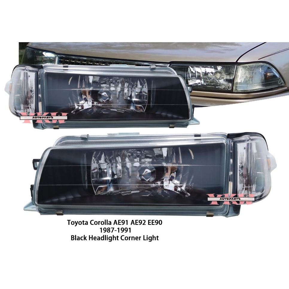 1set 4pcs Toyota Corolla AE91 AE92 EE90 AE90 Black Front Headlights Lamps Lights Head Lamp Light ...