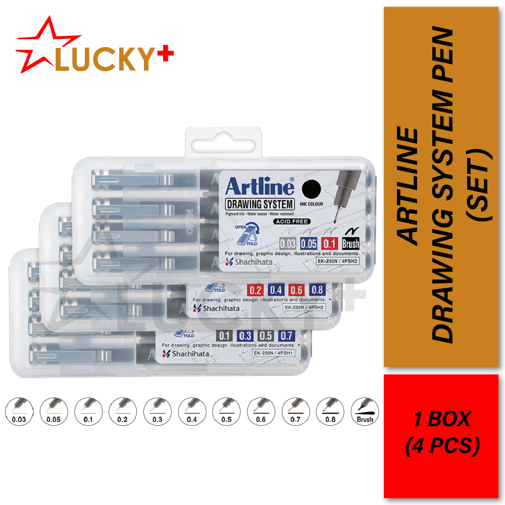 Artline Drawing System Pen Waterproof Pigment Pen (Black) (4'pcs/set ...
