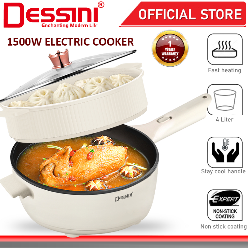DESSINI ITALY Electric Cooker Steamboat Hot Pot Non Stick Frying Wok Pan Rice Cooker with ...