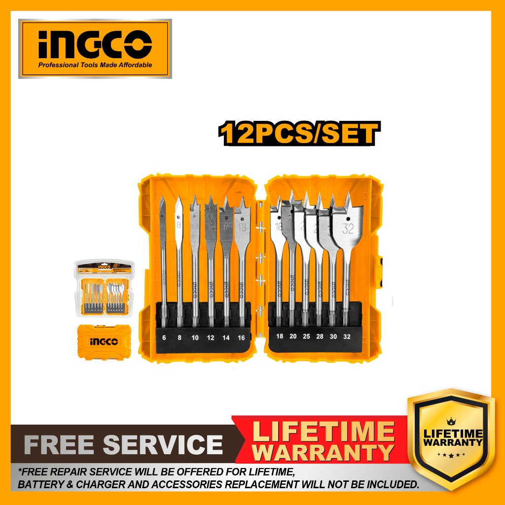 INGCO 12pcs Flat Wood Drill Bits Set AKDL1201 | Shopee Malaysia