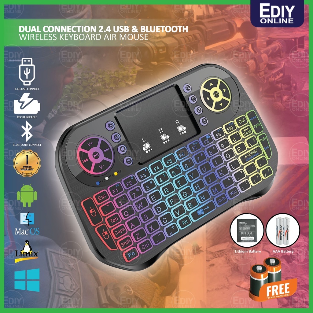 Wireless Keyboard Air Mouse 2.4Ghz USB Bluetooth Touchpad Remote ...