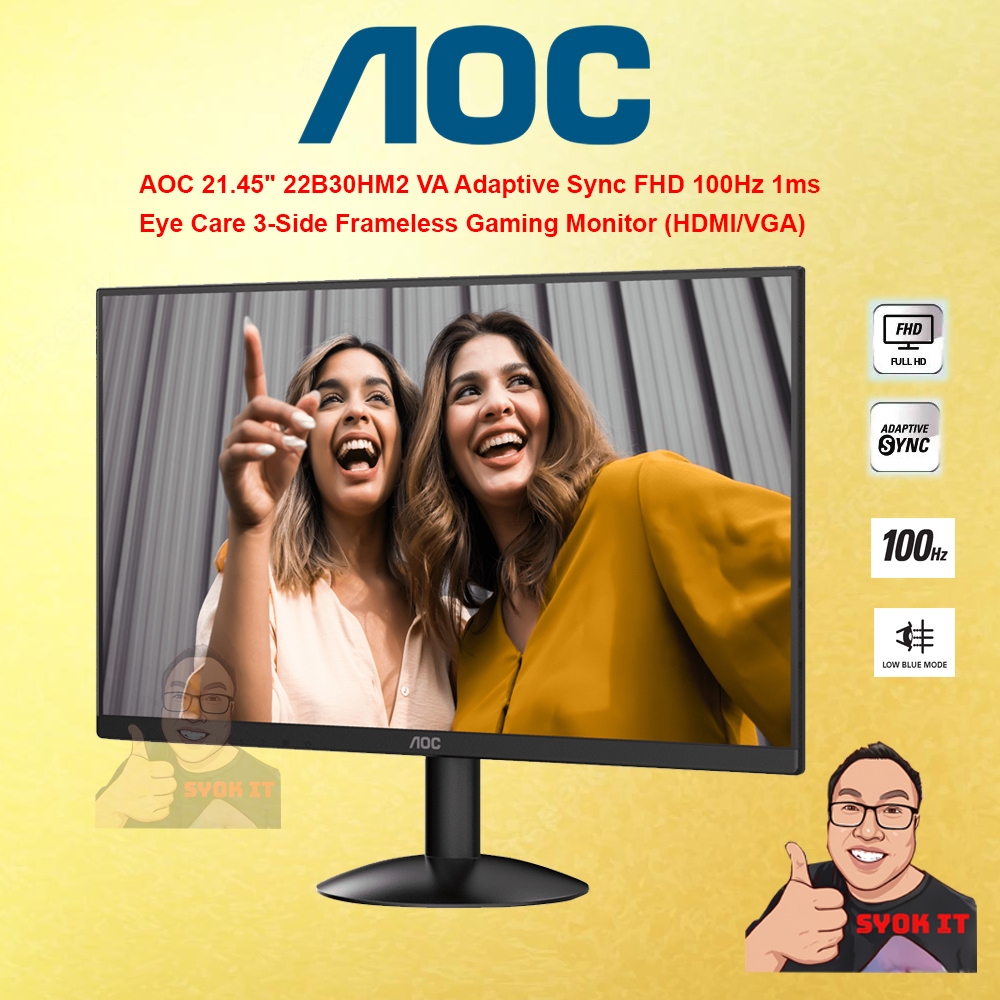AOC 21.45" 22B30HM2 VA Adaptive Sync 100Hz VA FHD Monitor (HDMI/VGA) 3 Years Warranty | Shopee ...