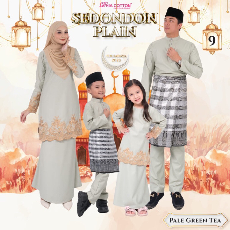 Sedondon FAMILY RAYA Baju Melayu + Kurung Ibu Ayah Anak — PALE GREEN ...
