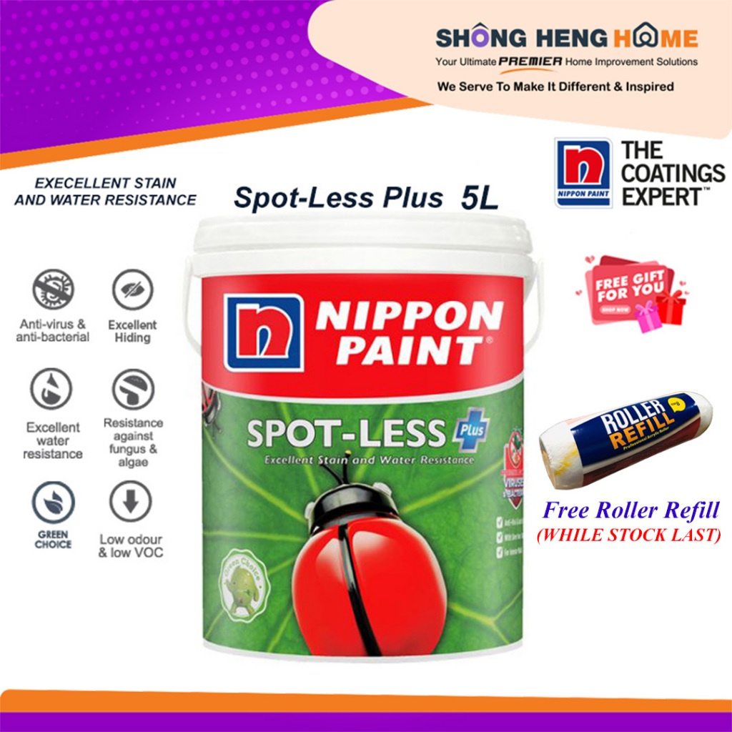 5L Nippon Paint Spot-Less Plus Interior Wall Color Option [ANY COLOR ...