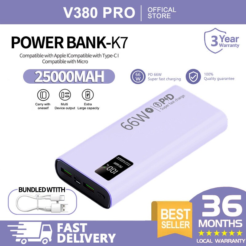 V380 High Quality 66W Super Fast Charging Power Bank K7 Black/White QC ...