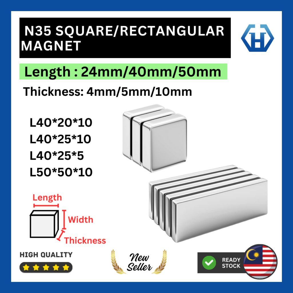 【N35】Neodymium STRONG Rectangular Magnet (1 pcs) L24*10*4 L40*20*10 L40*25*10 L40*25*5 L50*50*10 ...