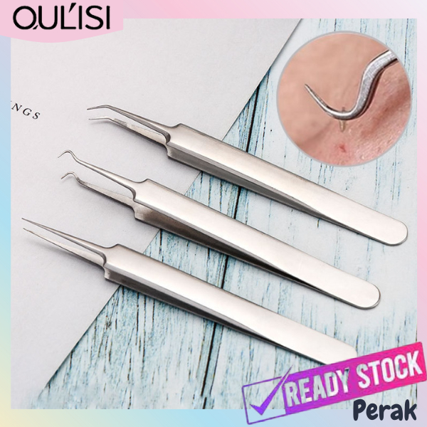 OULISI Pimple Black Head Acne Clip Remover Tweezer Flat Tip Stainless ...