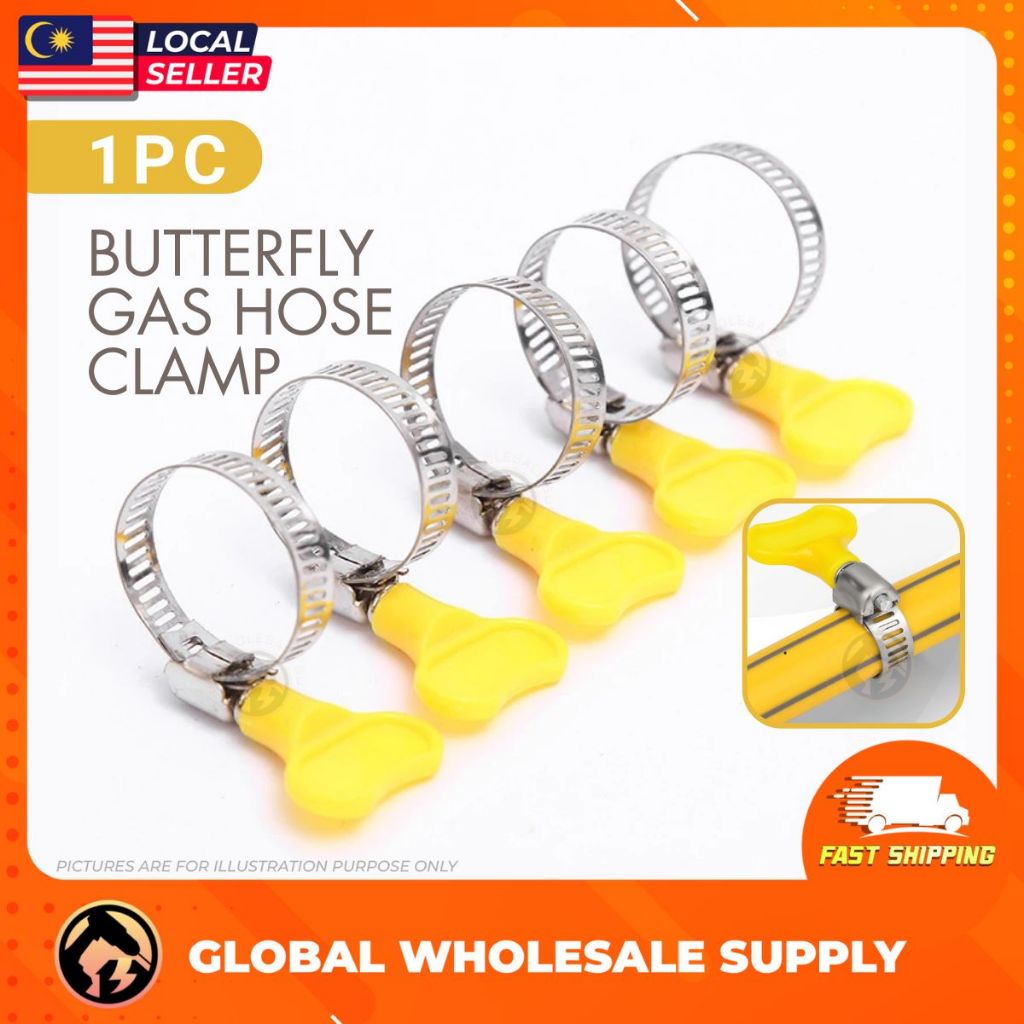 1PC Adjustable Butterfly Gas Hose Clamp With Plastic Handle Rubber Pipe ...