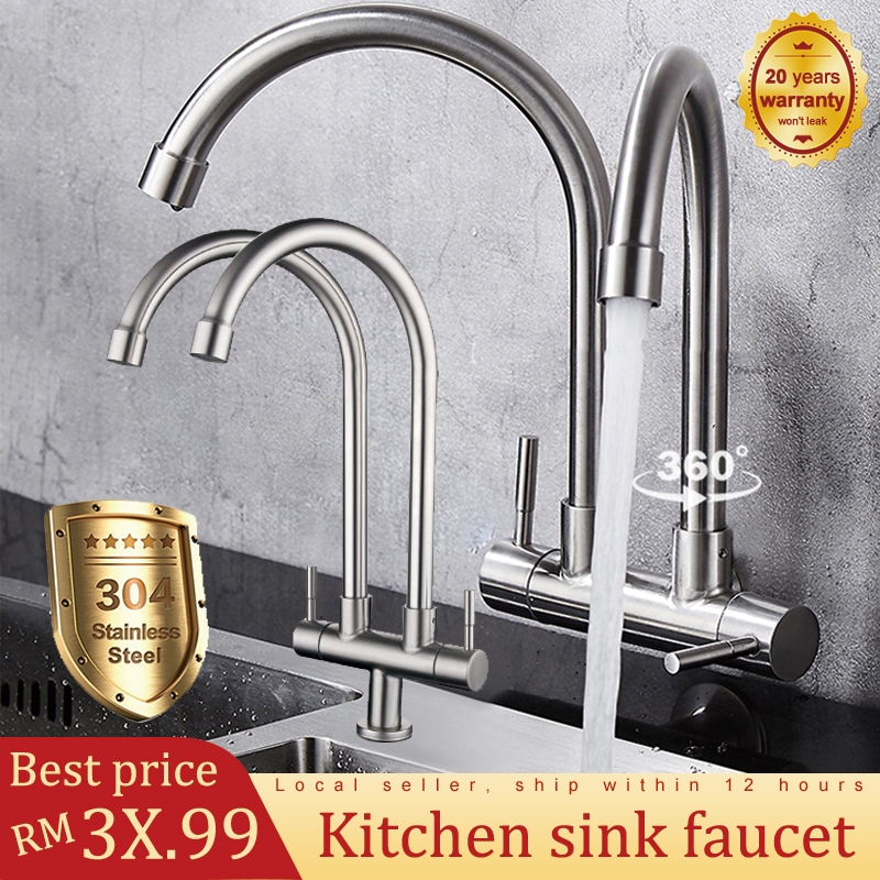 304 Stainless Steel Faucet Sink Water Tap Kitchen Sink Tap Double Tap ...