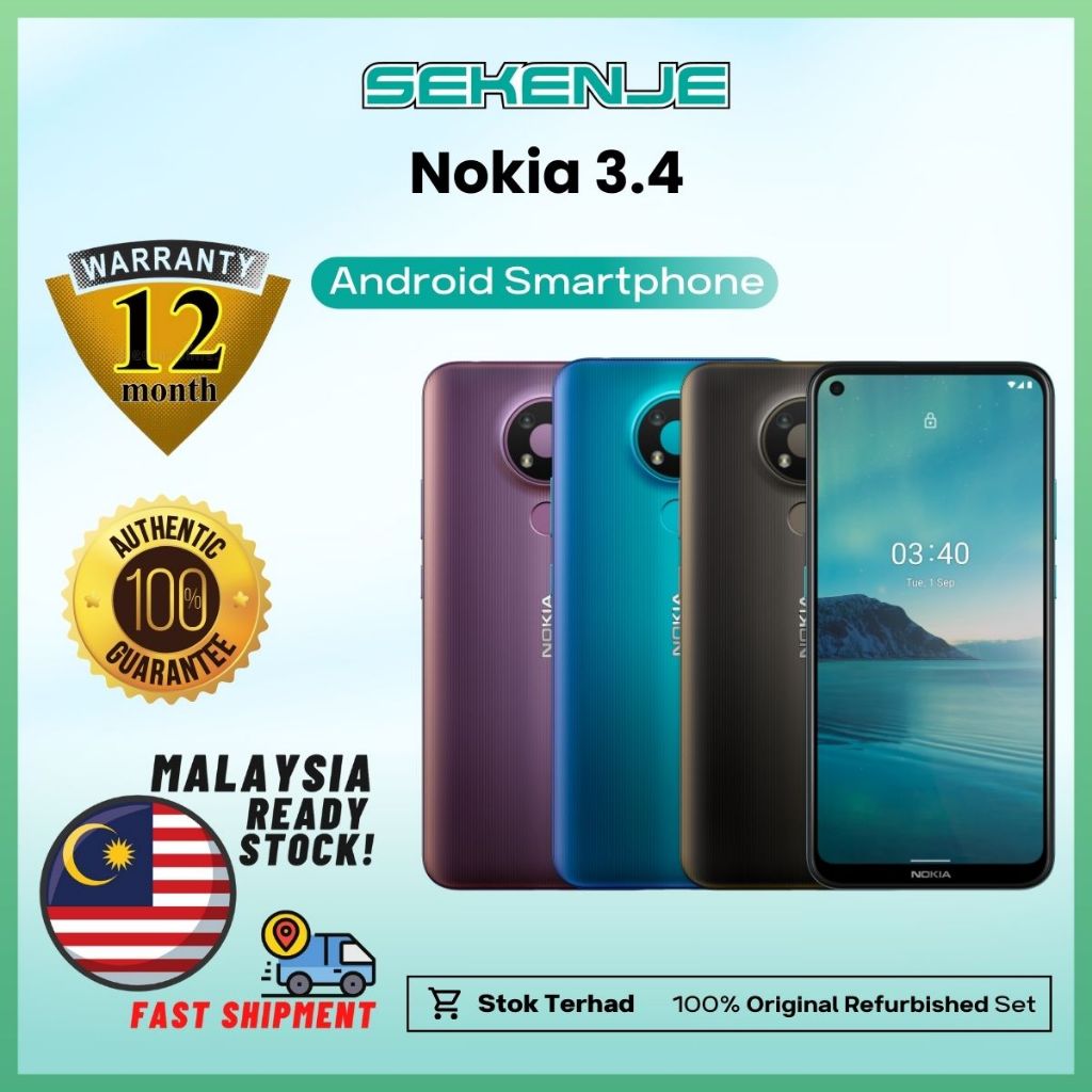 NOKIA 3.4 64GB + 3GB RAM CHARCOAL 100% Original Secondhand Used Smartphone, 1 YEAR WARRANTY ...