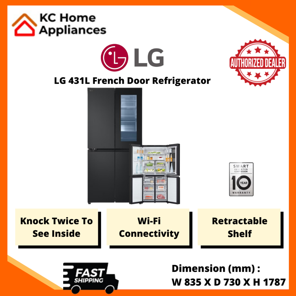 LG 431L French Door Fridge | Instaview Door | Wi-Fi Connectivity | Fast ...