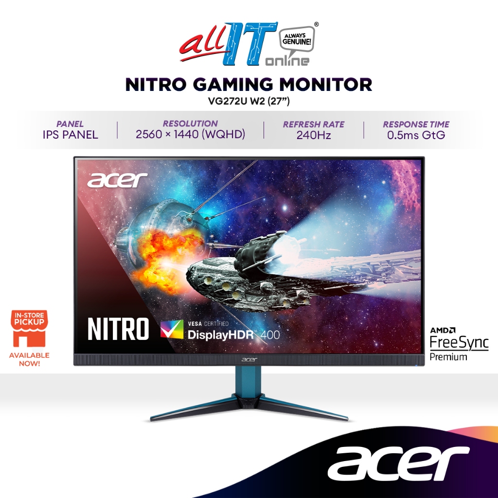 ACER NITRO VG272U W2 27" WQHD 240Hz Gaming Monitor | IPS | AMD FreeSync ...