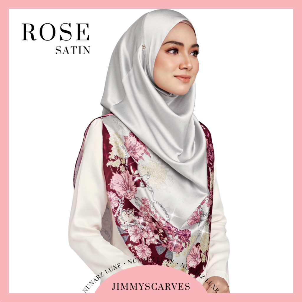 TUDUNG JIMMYSCARVES ROSE SATIN AUTHENTIC JIMMY SCARVES HQ || Tudung Instant Sarung Printed ...