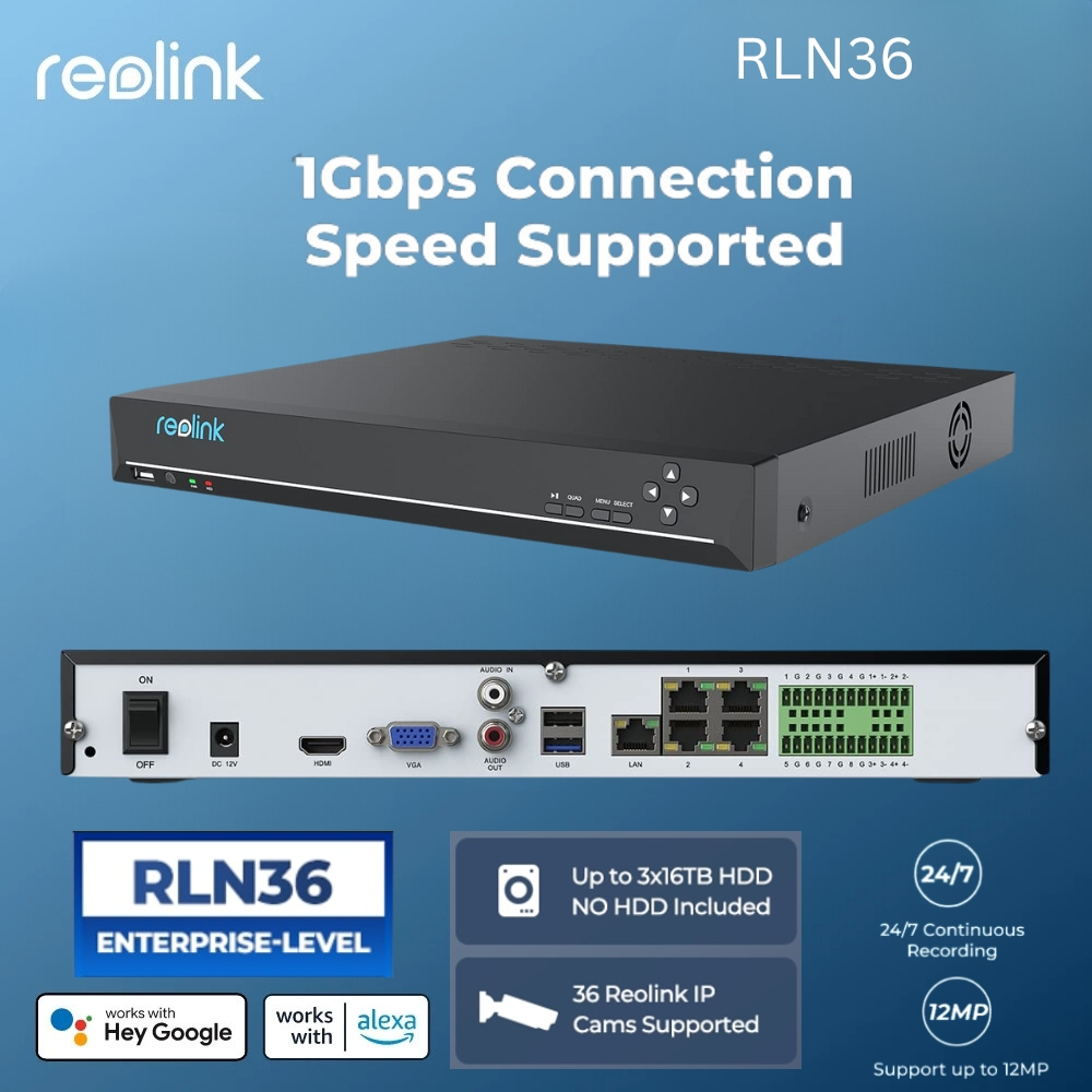 Reolink RLN36 NVR 36 Channel NVR Work with 12MP/4K/5MP/4MP HD Reolink IP Cameras Integrated O/I ...